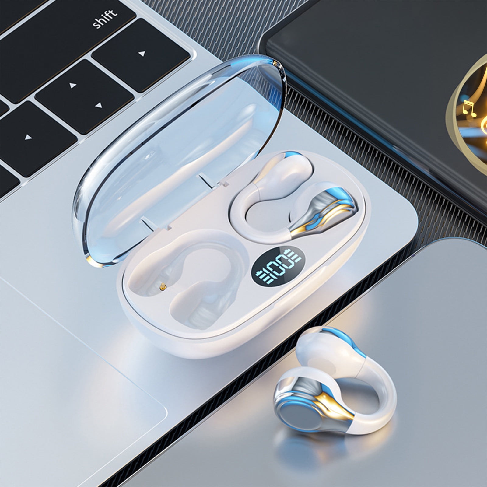 Bone Conduction Bluetooth 5.3 Wireless Earphones - Clip-On Over-Ear ...