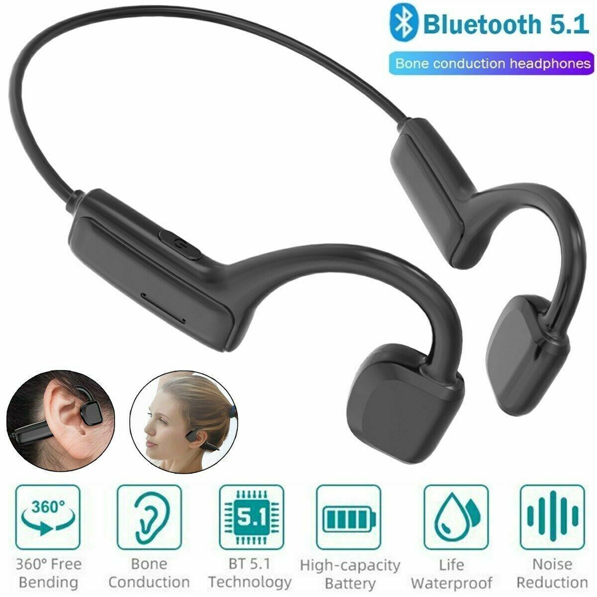 Bone Conduction Headphones Bluetooth 5.0 Wireless Earbuds Outdoor Sport ...
