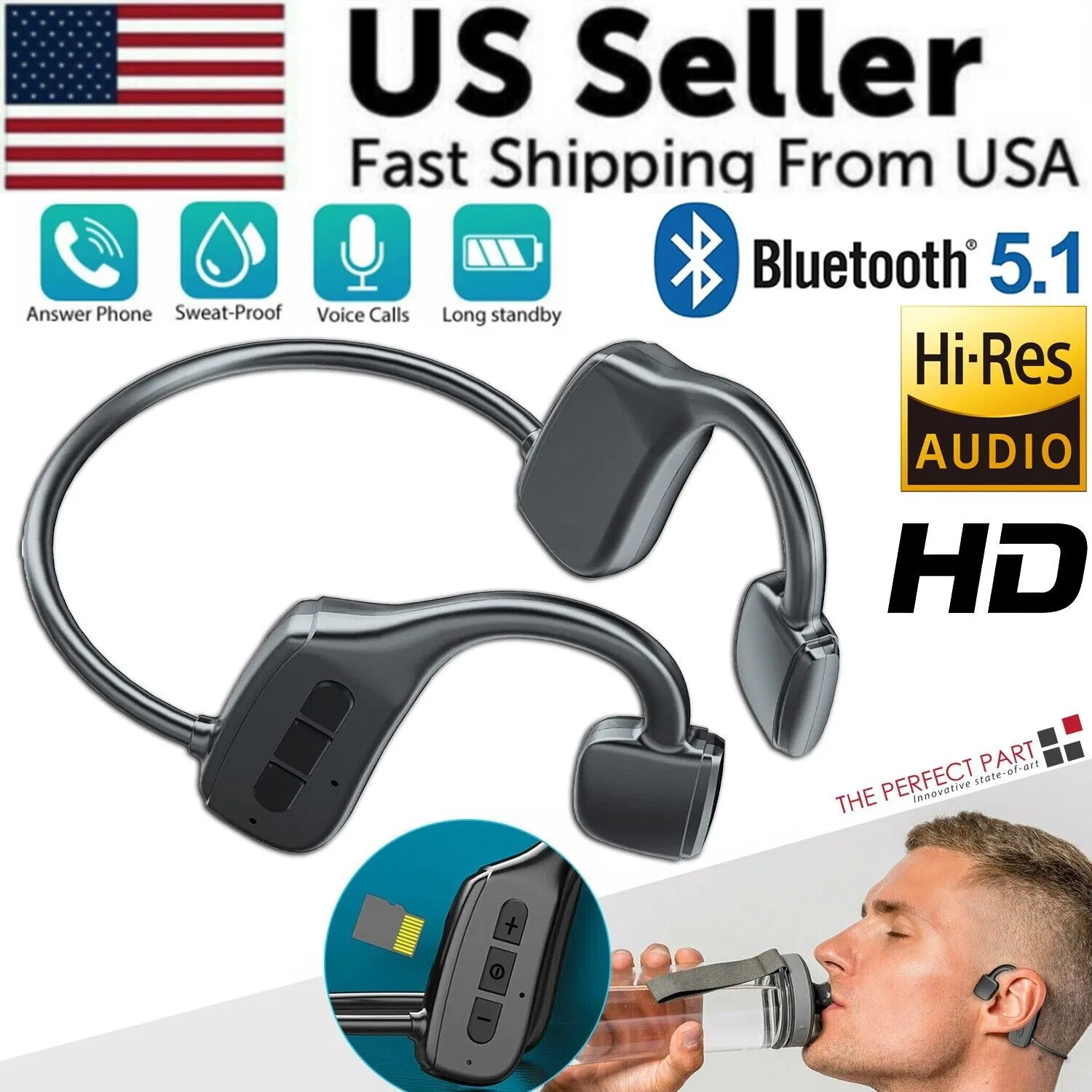 Bone Conduction Headphones Bluetooth 5.1 Wireless Headset Earbuds ...