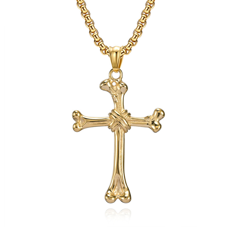 Bone Cross Pendant Chain Punk Long Necklaces Pendants Bone Stainless ...