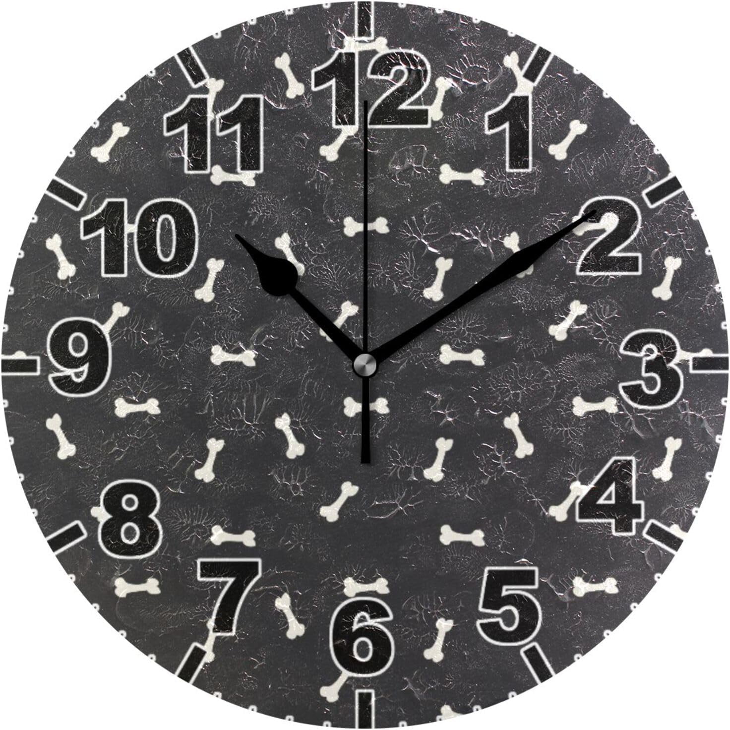 Bone Dog Round Wall Clock, Battery Operated Silent Non Ticking Desk ...