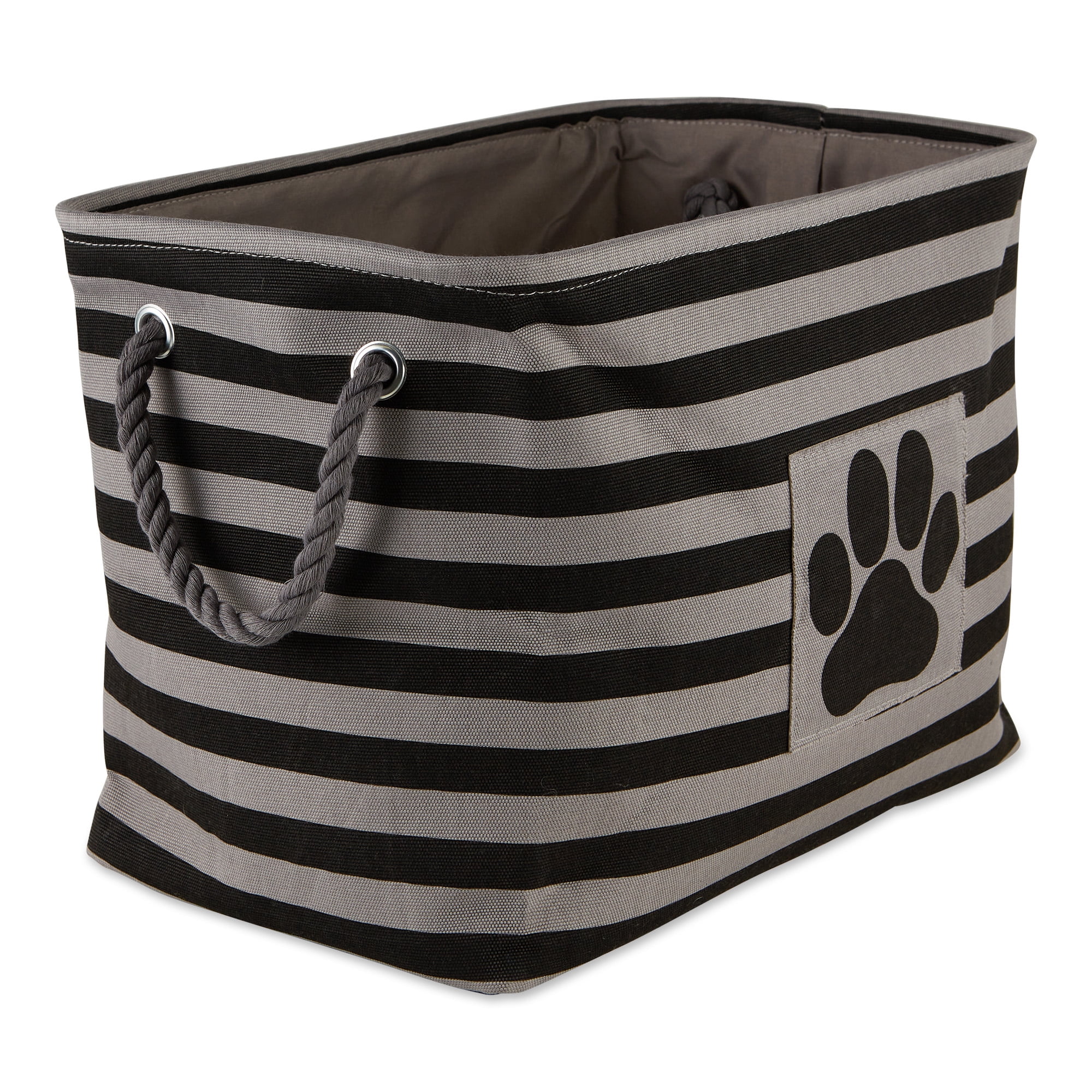 Bone Dry Pet Storage Collection Striped Paw Patch Bin, Black, Large ...