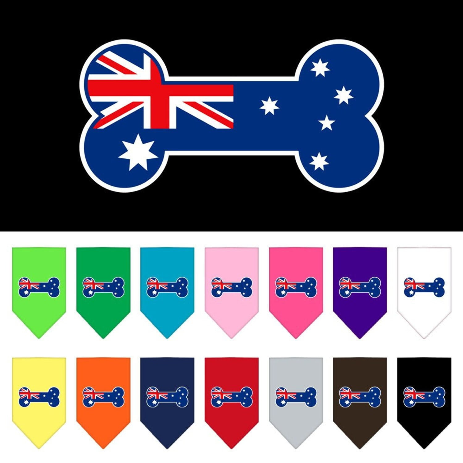Pet and Dog Bandana Screen Printed, "Bone Shaped Australian Flag ...
