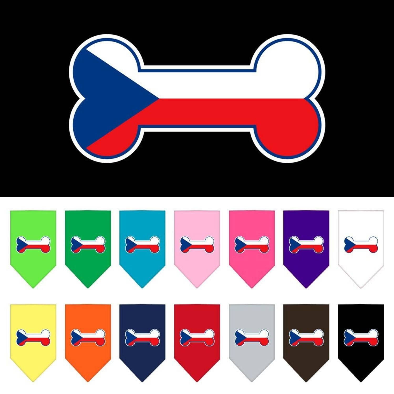 Pet and Dog Bandana Screen Printed, "Bone Shaped Czech Republic Flag ...