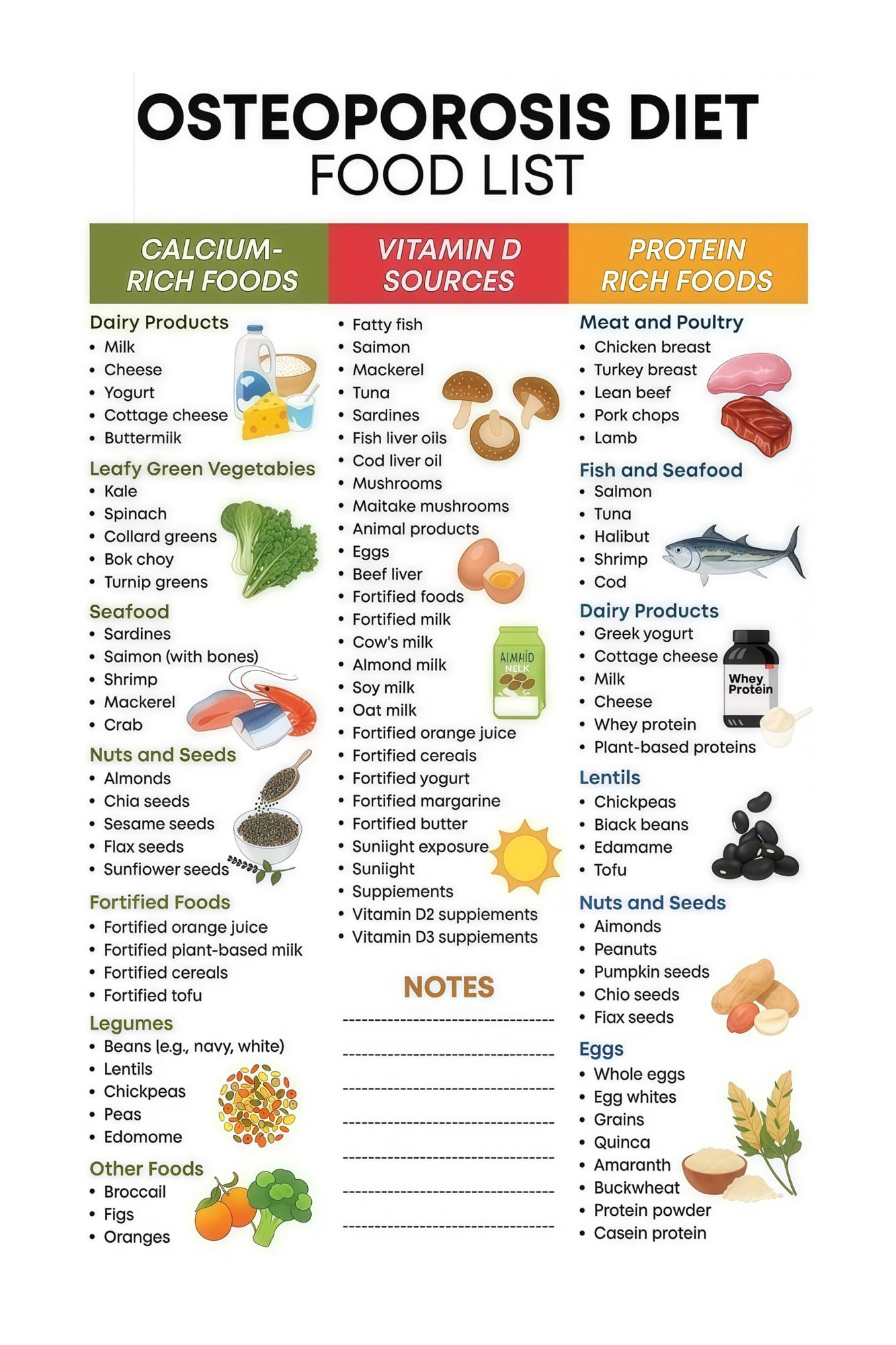 Bone Health Poster Osteoporosis Diet Plan Chart High Calcium High ...