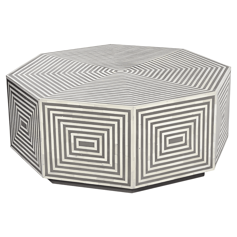 Bone Inlay Coffee Table – Octagonal Design with Concentric Squares and ...