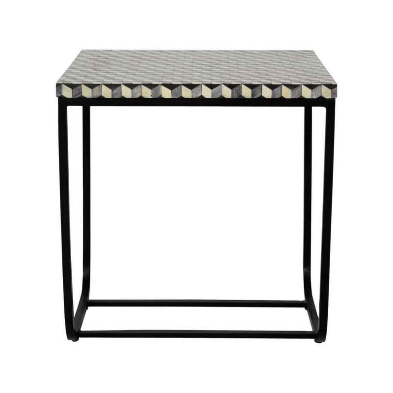 Bone Inlay End Table – 3D Cube Illusion with Rhombus Pattern in Ivory ...