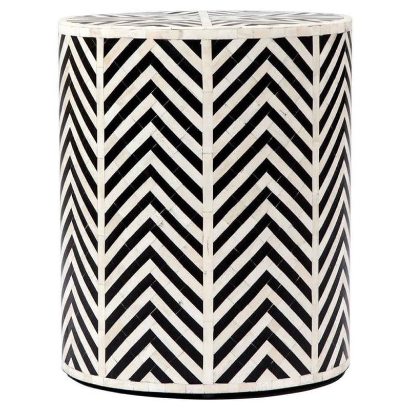 Bone Inlay End Table – Chevron Zigzag Design in Black and White ...