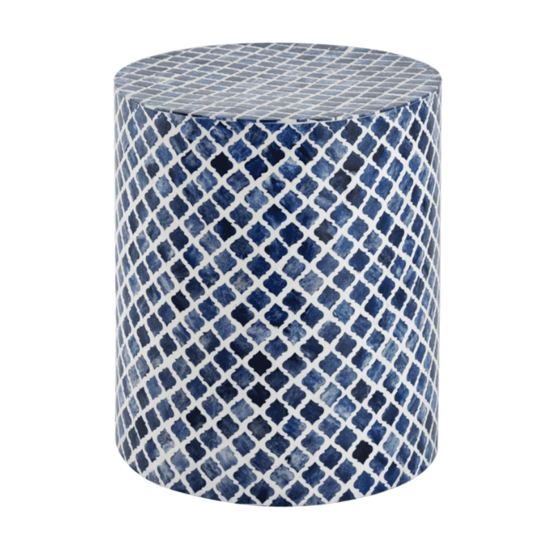 Bone Inlay End Table – Gradient Blue Quatrefoil Pattern on White ...