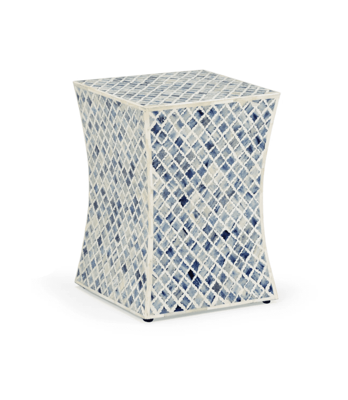 Bone Inlay End Table – Hourglass Cube with Moroccan Lattice and Blue ...