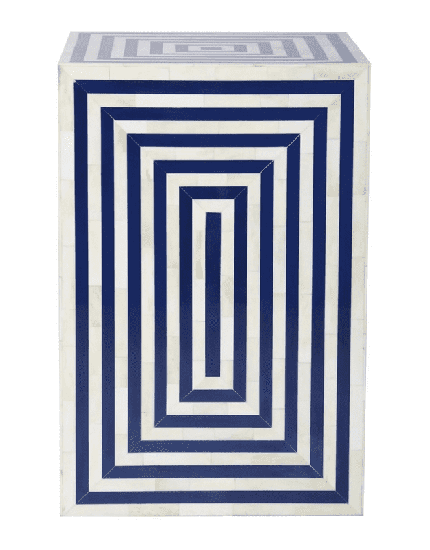 Bone Inlay End Table – Rectangular Blue & White Geometric Accent Table ...
