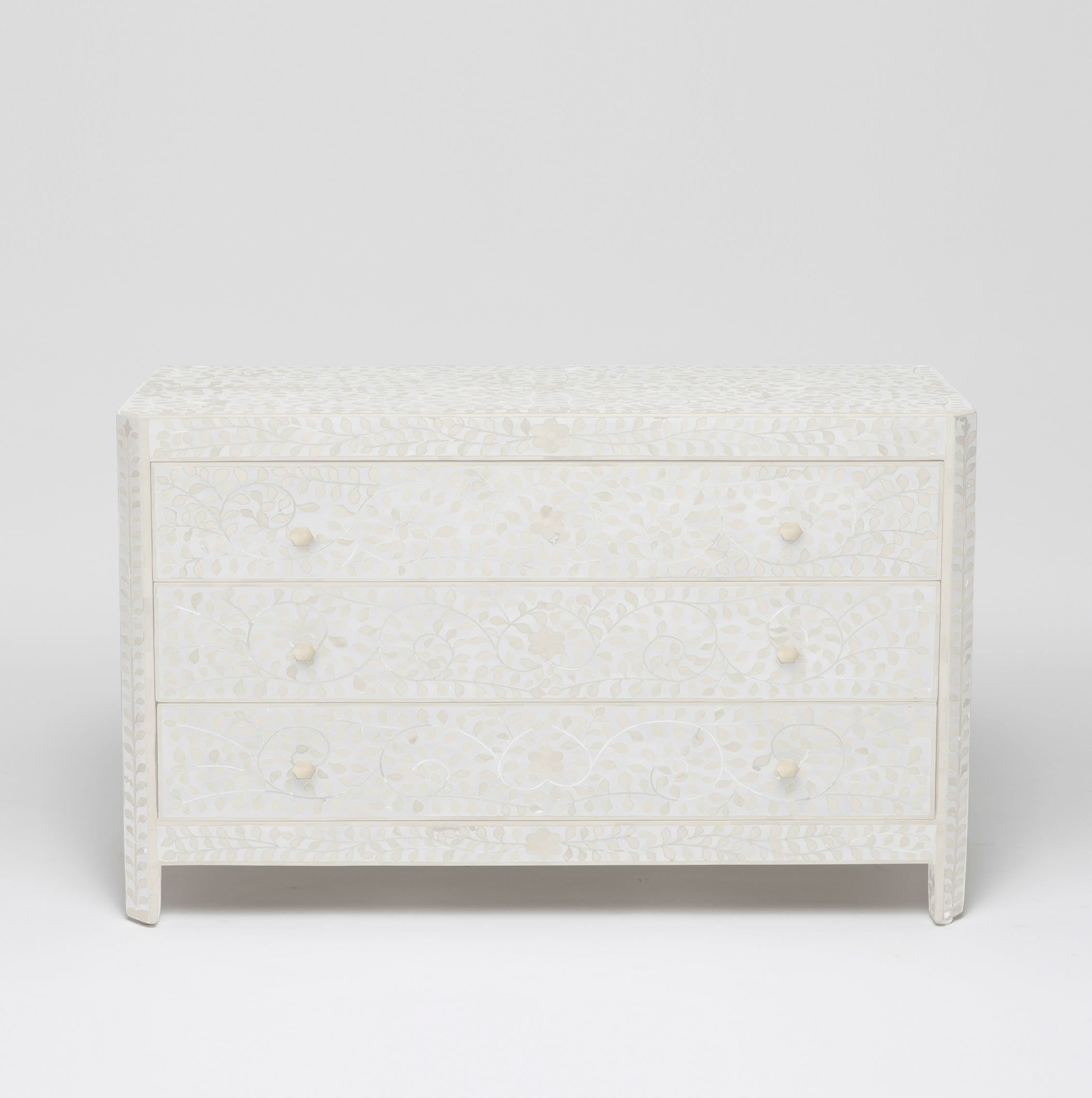 Bone Inlay Floral 3 Drawer Dresser White , Bone inlay cabinet, Bone ...