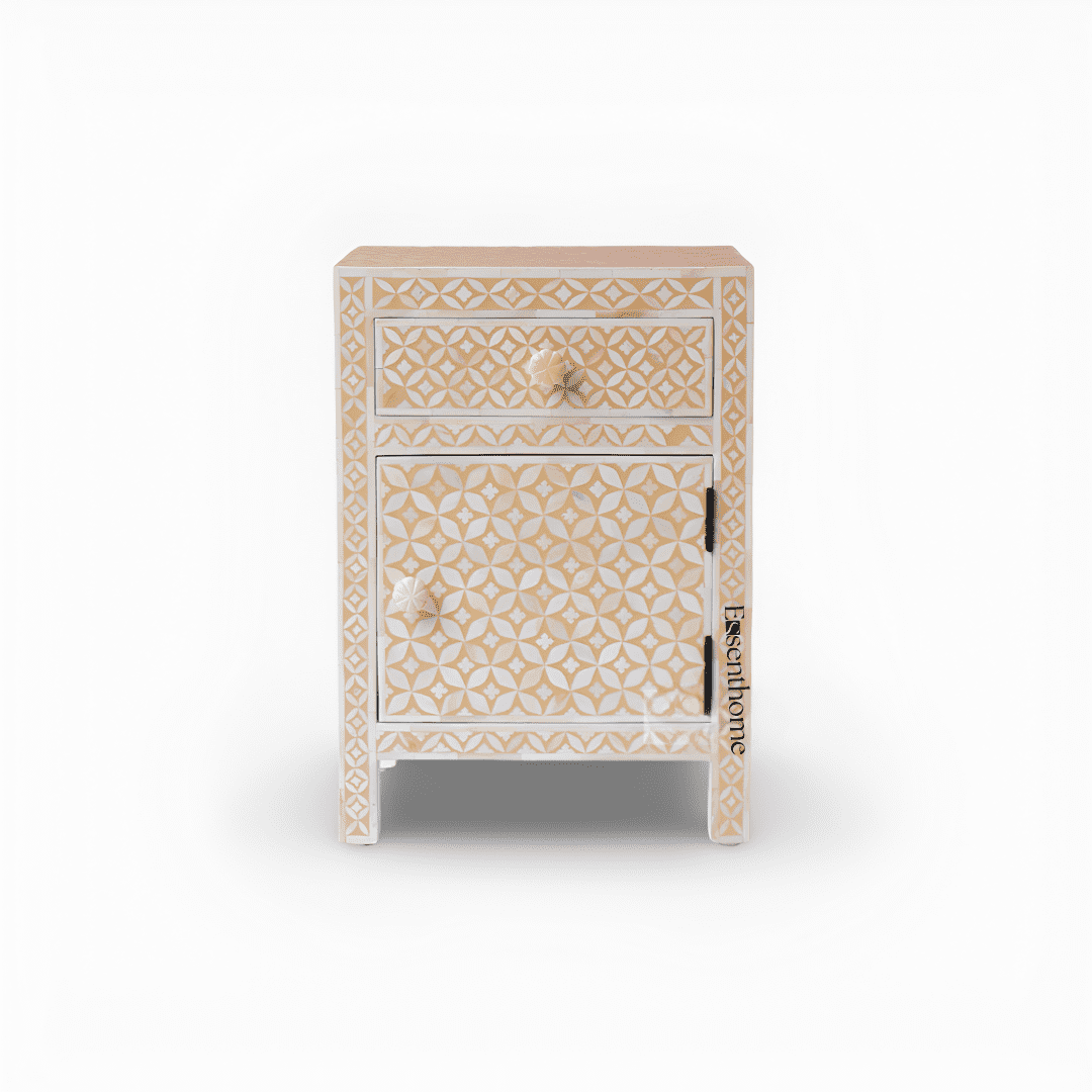Bone Inlay Nightstand, Orange Resin Inlay, Single Drawer & Cabinet ...