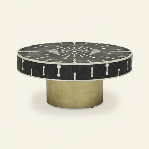 Bone Inlay Round Coffee Table Floral Handmade Luxury Boho Modern Resin ...