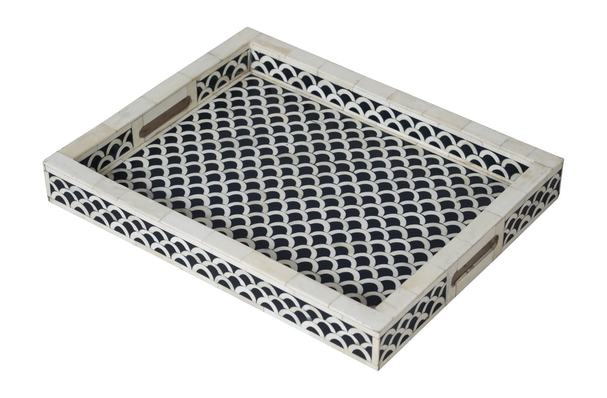 Bone Inlay Serving Tray – Black & White Semi-Circular Scales ...
