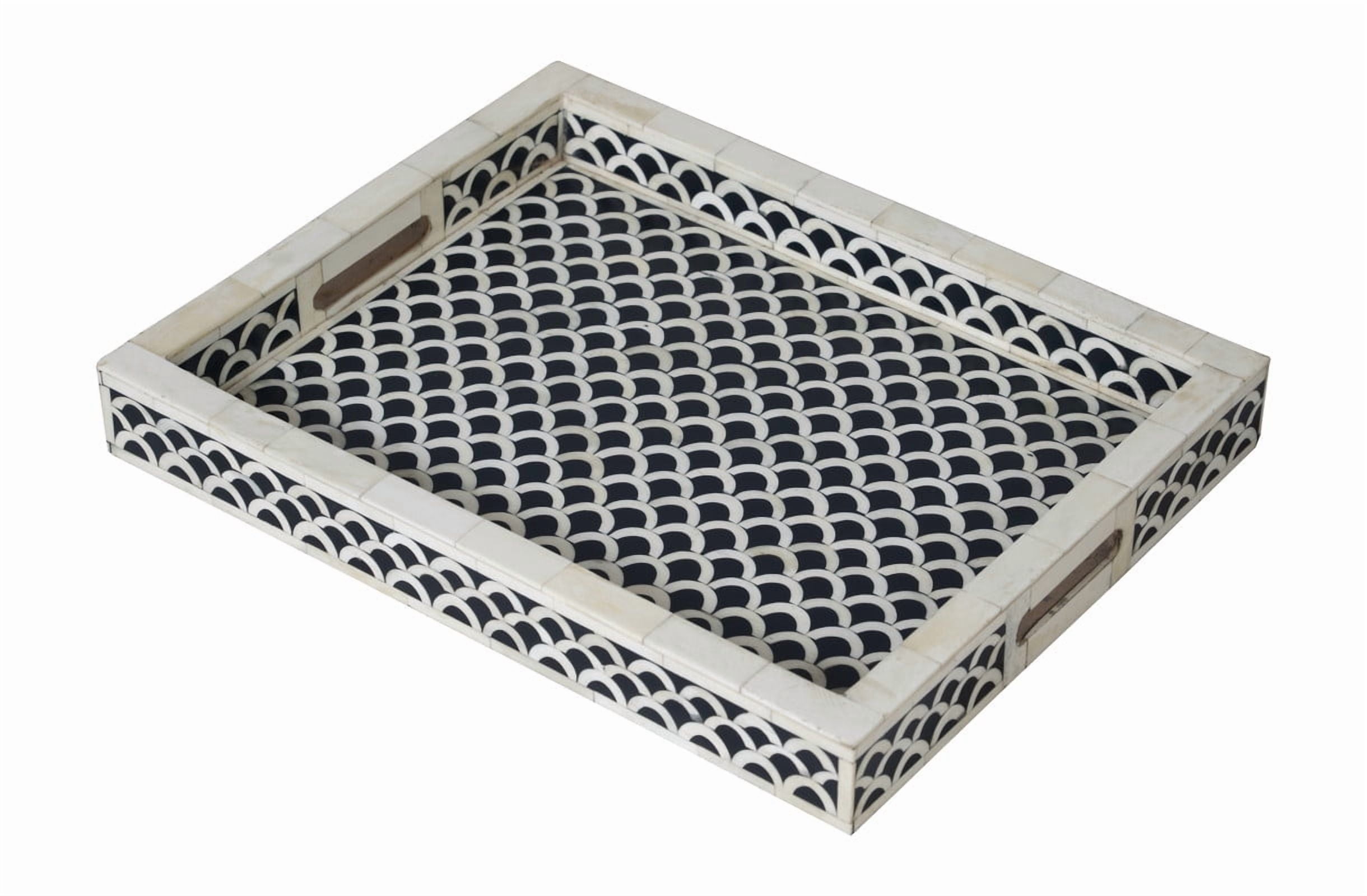 Bone Inlay Serving Tray – Black & White Semi-Circular Scales ...