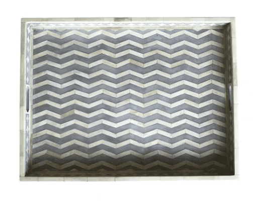 Bone Inlay Serving Tray – Chevron Design, White & Light Blue ...