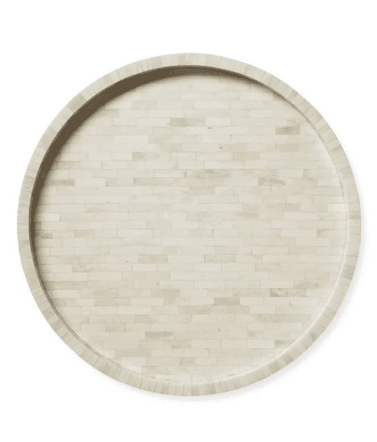 Bone Inlay Serving Tray – Monochromatic Ivory Off-White, Round Shape ...
