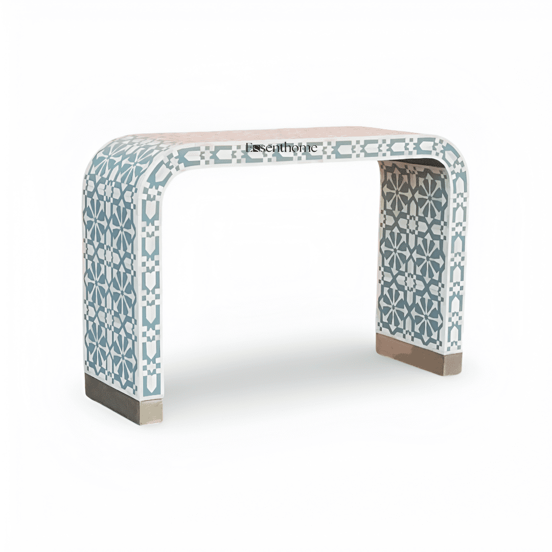 Bone Inlay Waterfall Console Table, Turquoise Resin, Geometrical ...