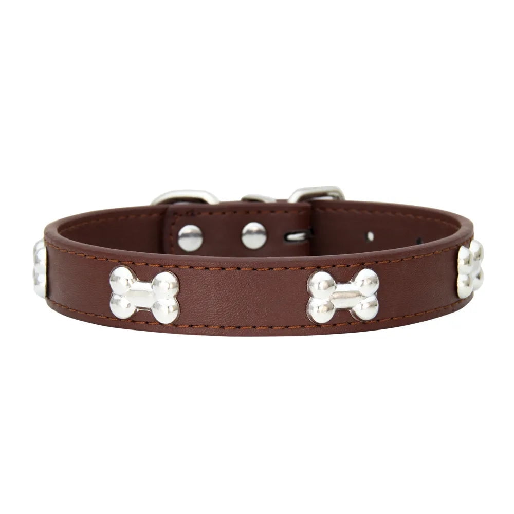 Bone Leather Durable Pet Dog Collars Puppy Pug Collars for Small Large ...