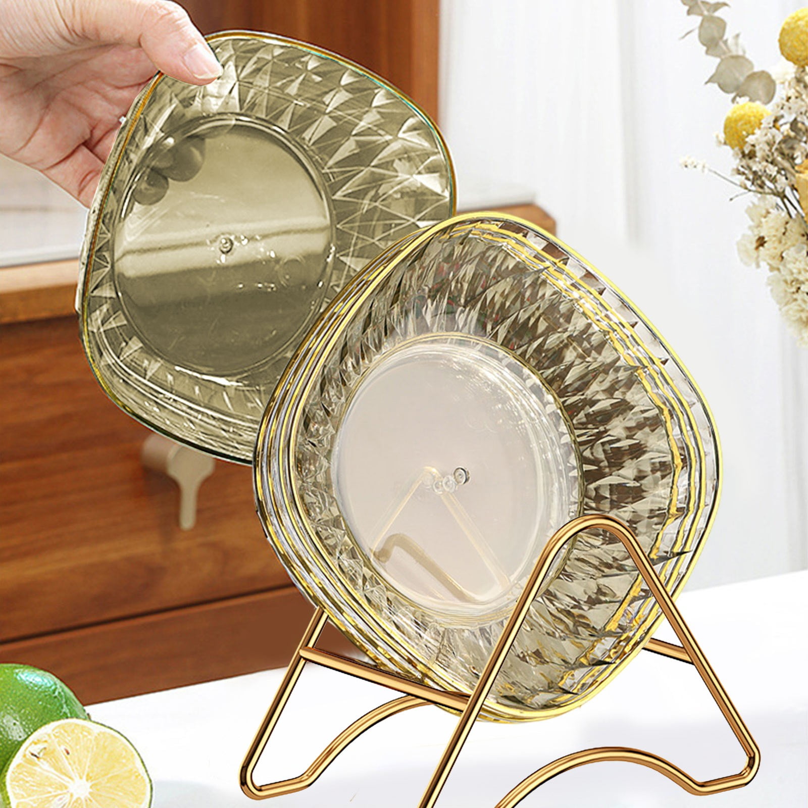Bone Plates Dish Set, 4 Piece Plastic Spit Plates with Storage Base ...
