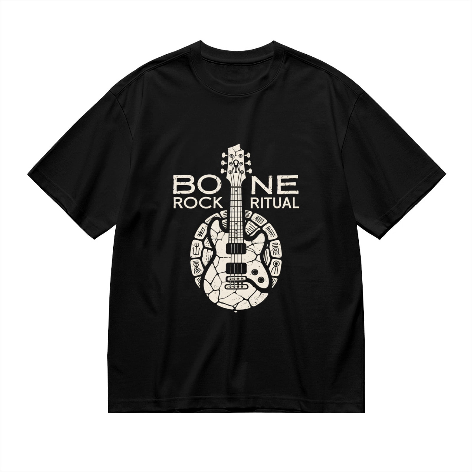 Bone Rock Ritual,cracked Guitar With Tribal Symbols Print, T Shirt for ...