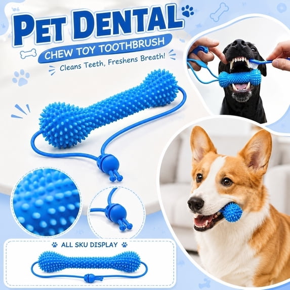 Bone Shape Dog Dental Chew Toy, Rubber Teeth Cleaning Stick with Tug ...