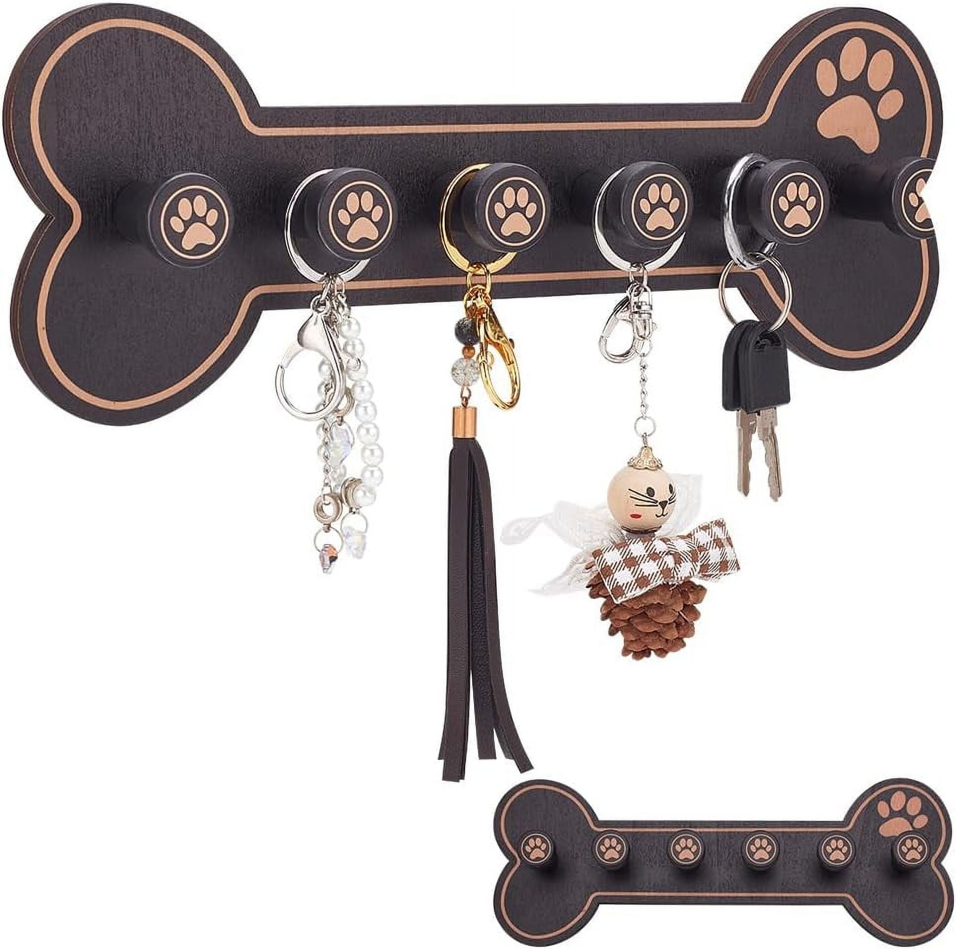 Bone Shape Key Holder Wall Black Leash Hangers with 6 Dog Paw Print ...