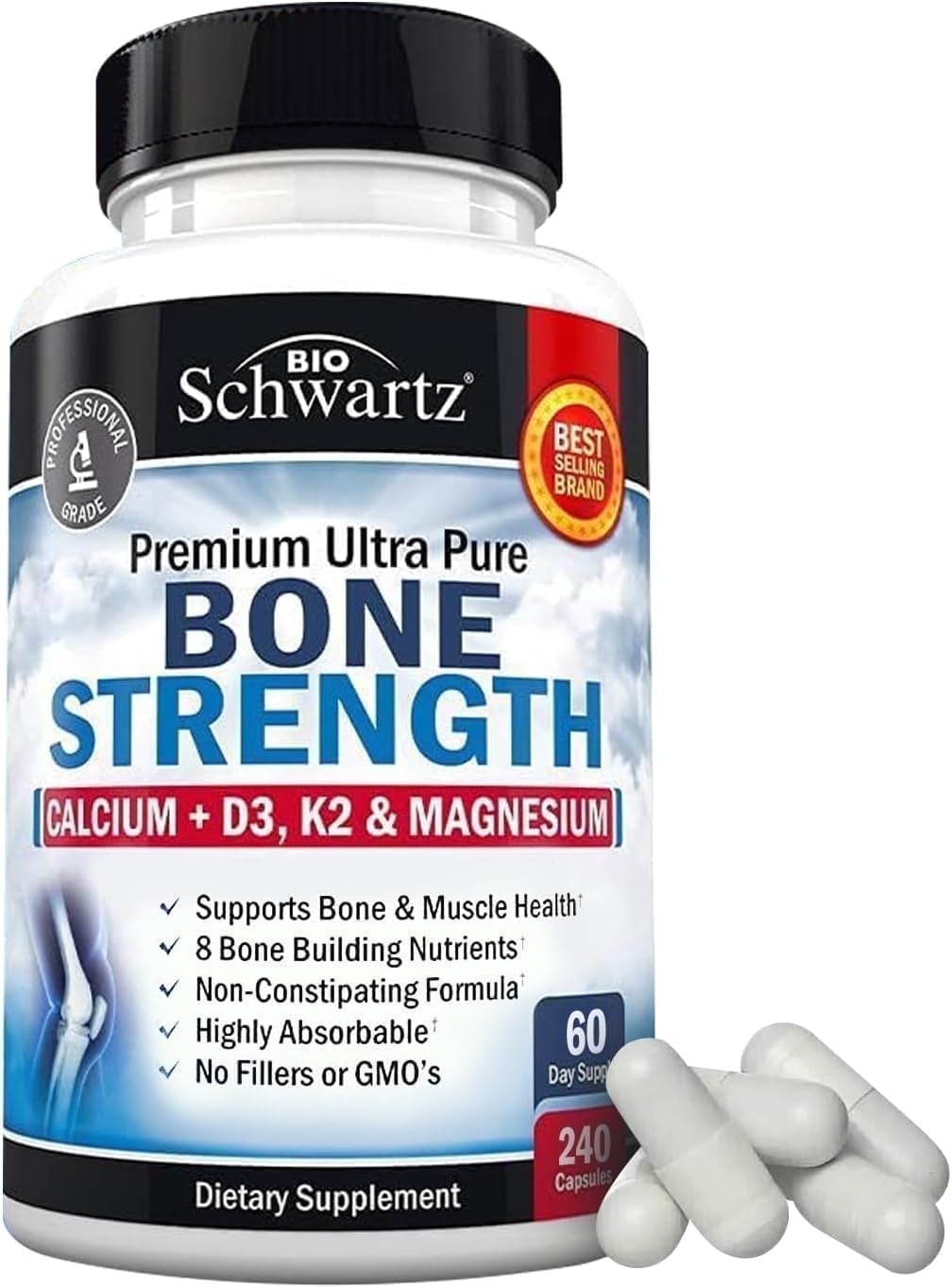 BioSchwartz Bone Strength Supplement with Calcium Magnesium Vitamin D3 K2 Zinc (60 Day Supply) 8 ...