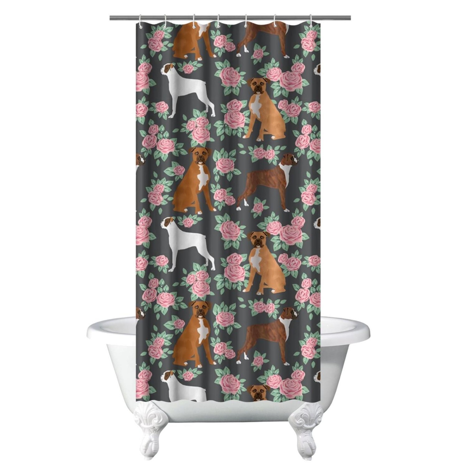 Bone Tail Furry Dog Shower Curtain Waterproof Bathroom Drape Cute Puppy ...