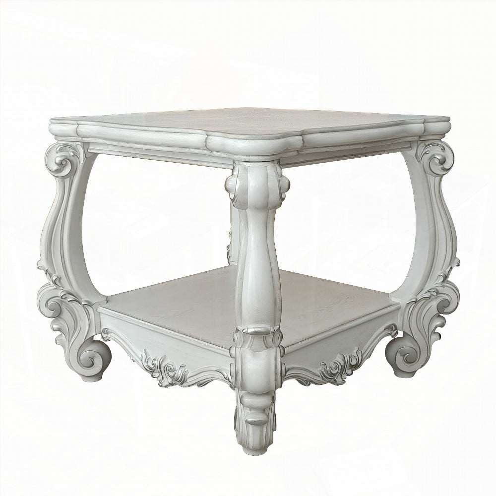 Bone White End Table Boasting a Bottom Shelf for Extra Storage ...