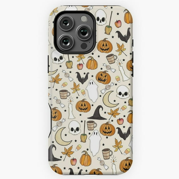 Bone White Halloween Pattern Phone Case for iPhone 16 15 14 13 12 11 ...