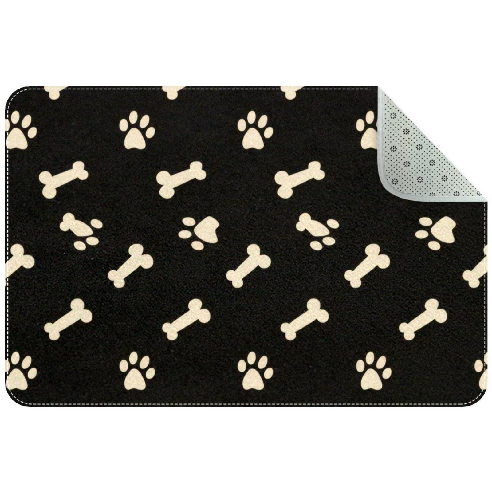 Bone and Dog Paw Pattern Small Area Rug, Non-Slip Door Mat Indoor Floor ...