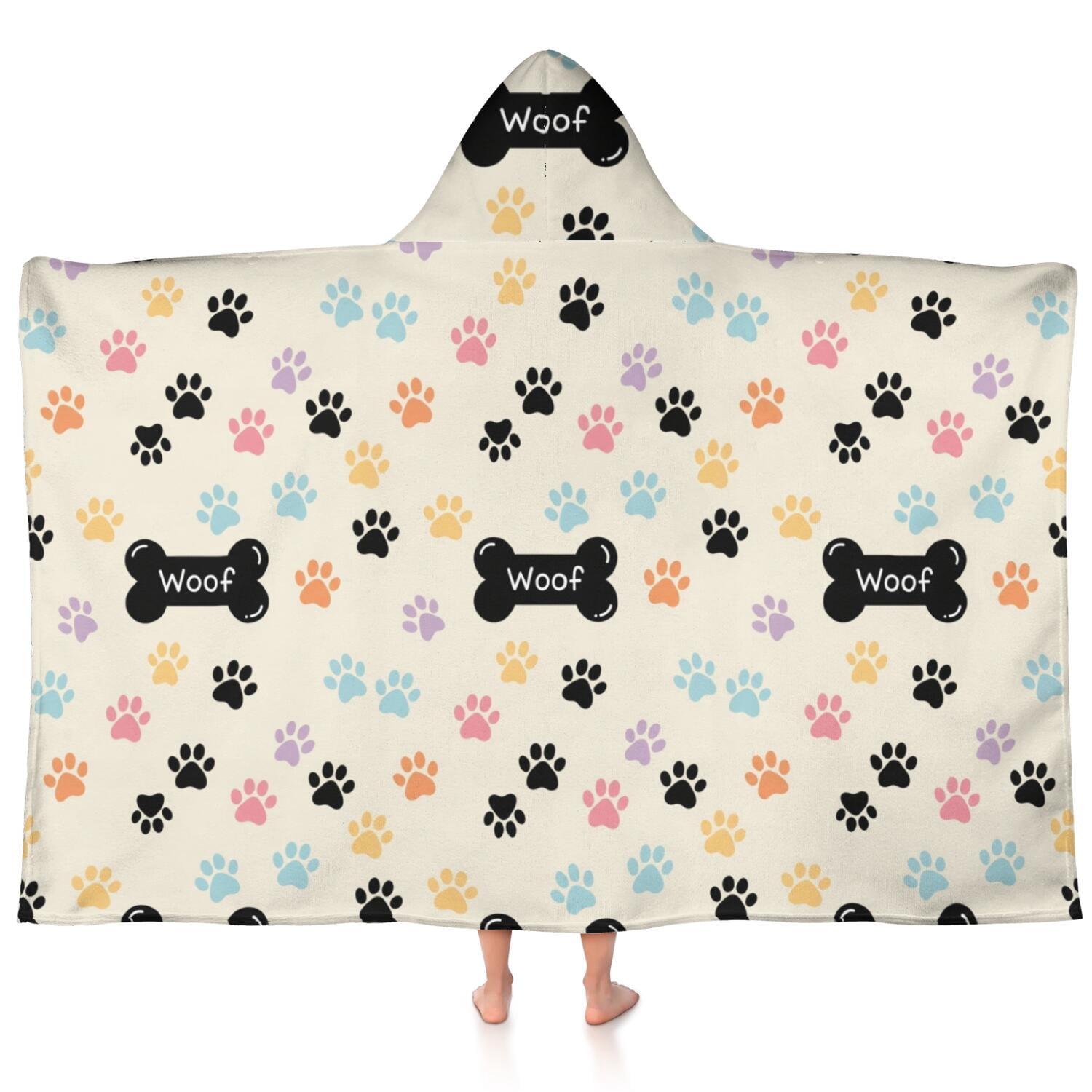 Bone and Dog Paw Print Beige Pattern Teens Hooded Bath Towel Wrap for ...