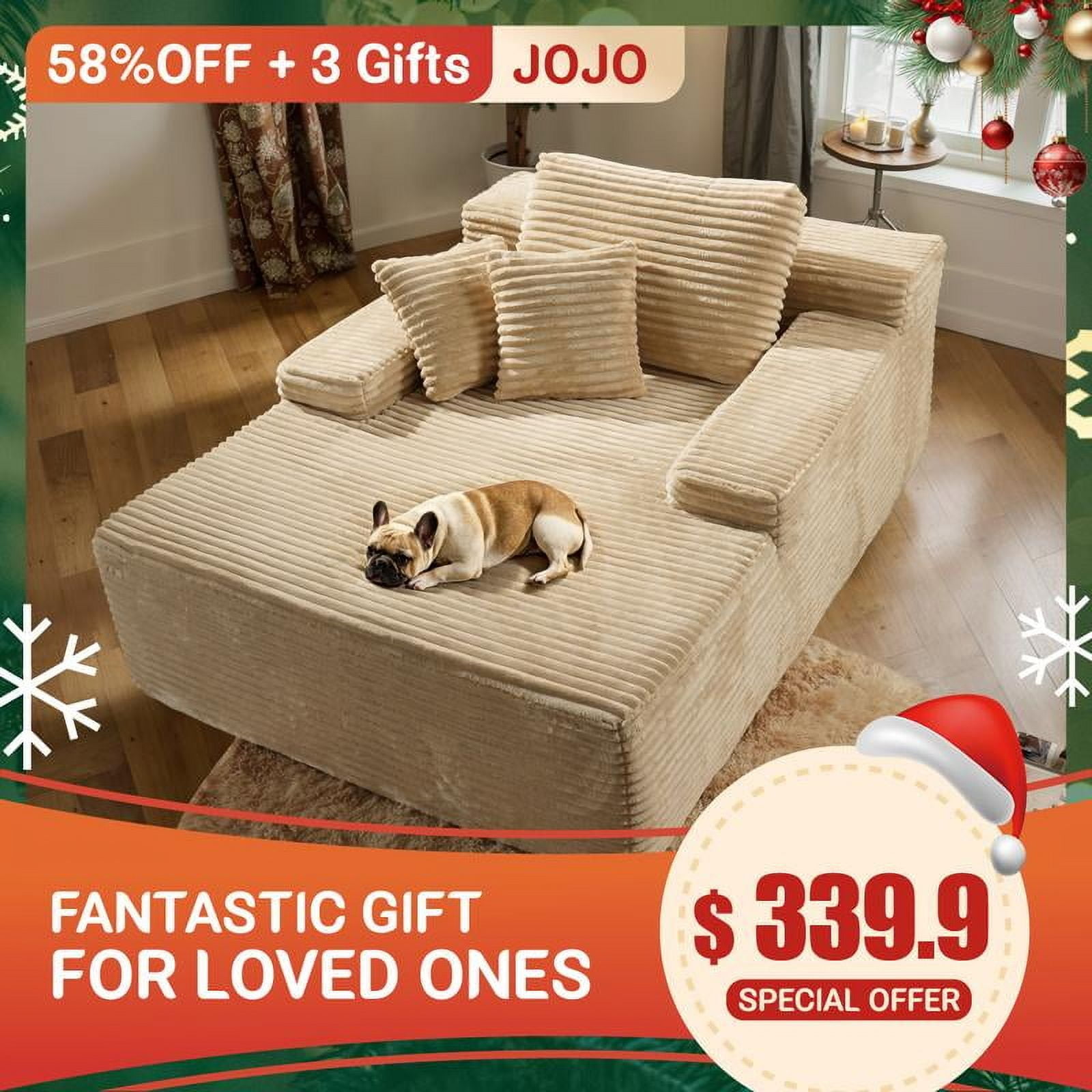 Boneless Chaise Lounge, Upholstered Sofa Bed with Throw Pillows and ...