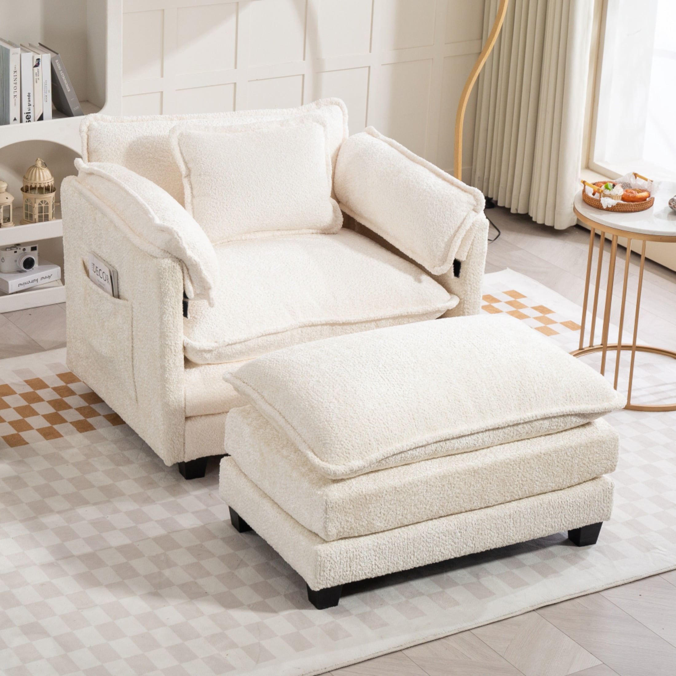 Boneless Cloud Chair, Beige Modern Sofa Bed, Oversized Indoor Combo ...