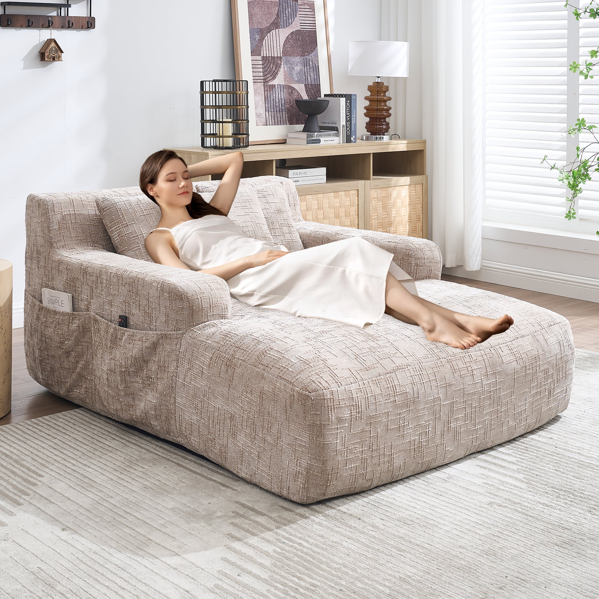 Boneless Furniture for Adults - Khaki Chenille Lounging Sofa with 3 ...