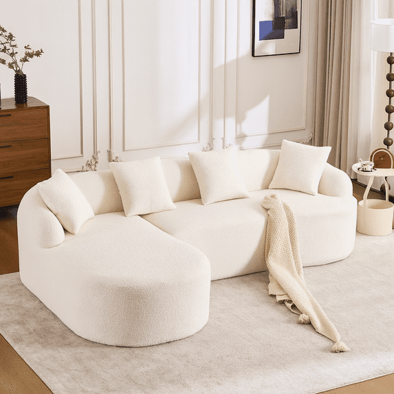 Boneless L-Shape Sectional Sofa with Curved Chaise,White Modular ...