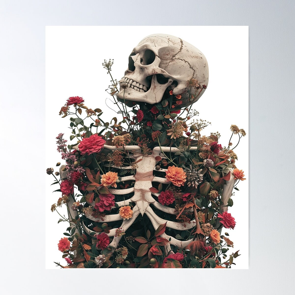 Bones And Botany - Skeleton And Flowers - Life And Death Poster Wall ...