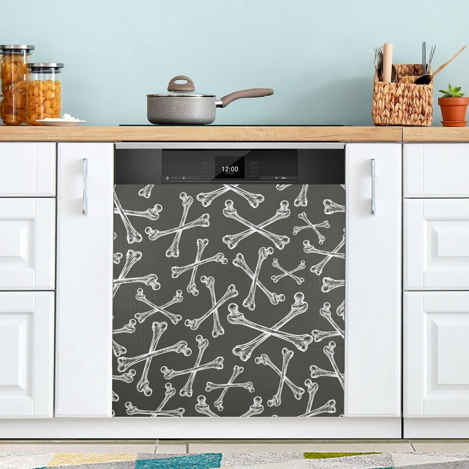 Bones Black Dishwasher Magnet Cover, Wash Machine Magnectic Sticker ...