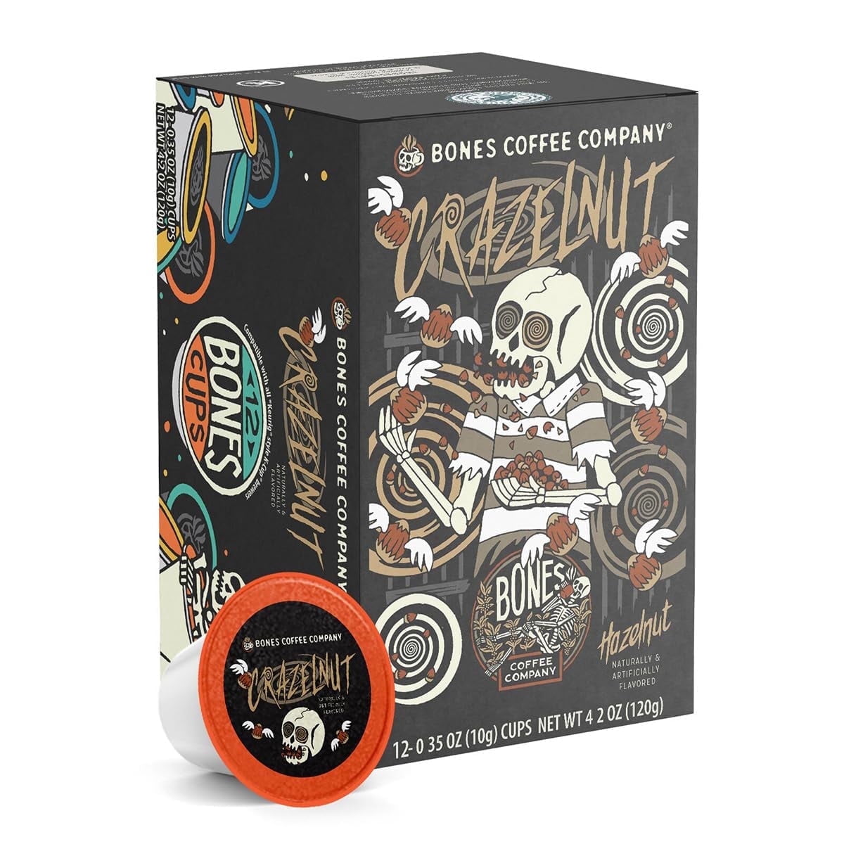Bones Coffee Company, Flavored Coffee Pods, Crazelnut Flavored, 12ct ...