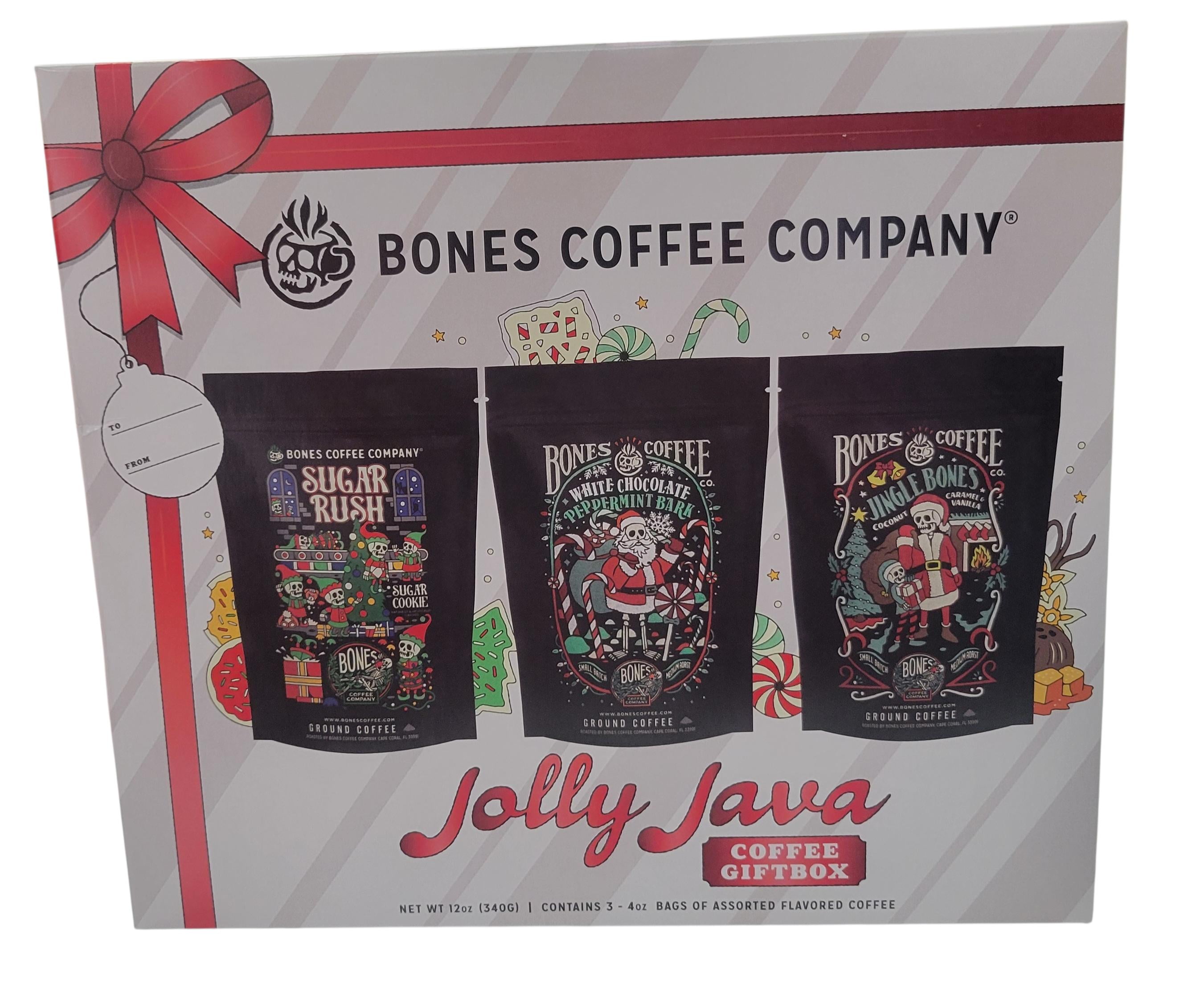 Bones Coffee Company Jolly Java Coffee Gift Box Set – Sugar Rush, White Chocolate Peppermint ...
