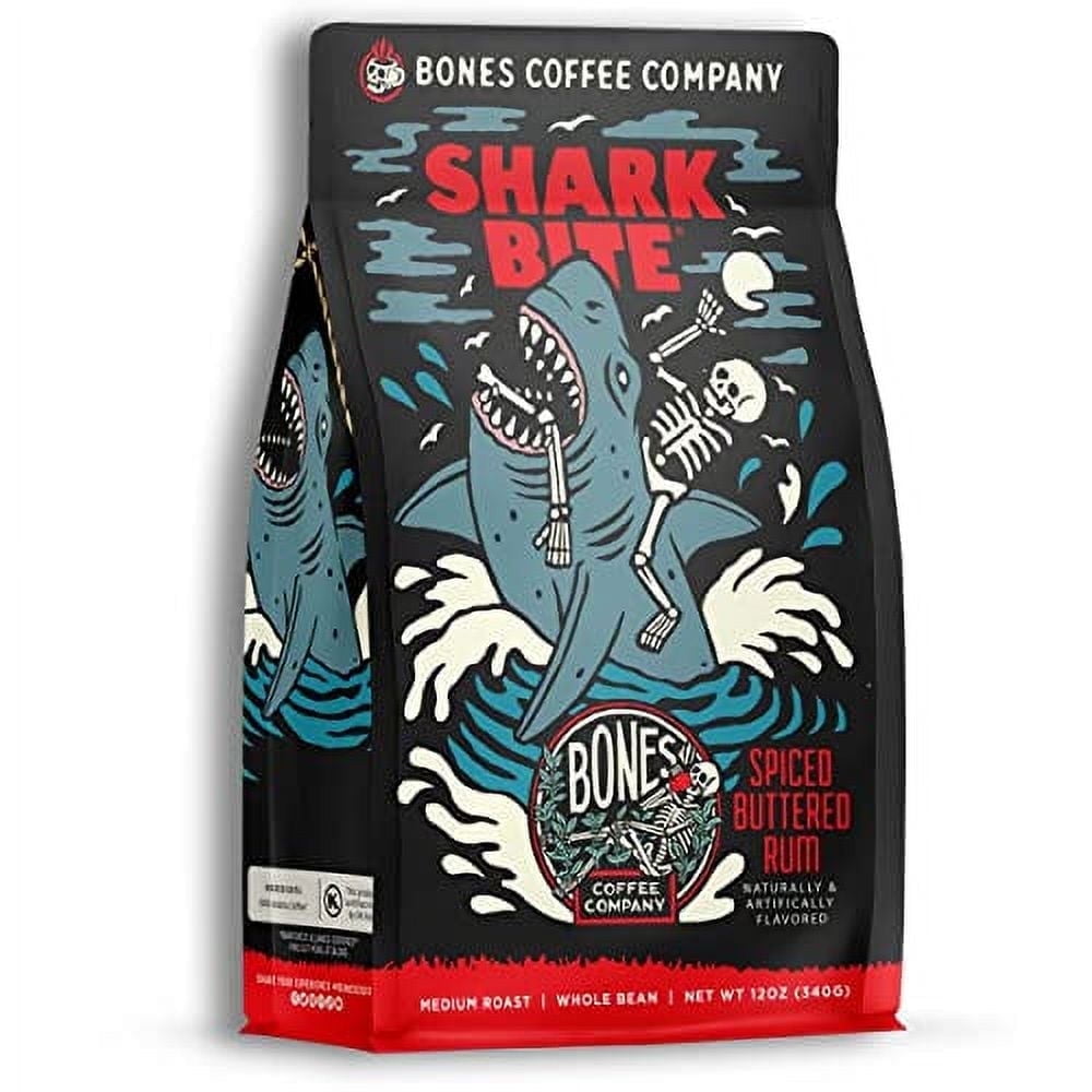 Bones Coffee Company Shark Bite Buttered Rum Flavored Coffee | 12 oz ...
