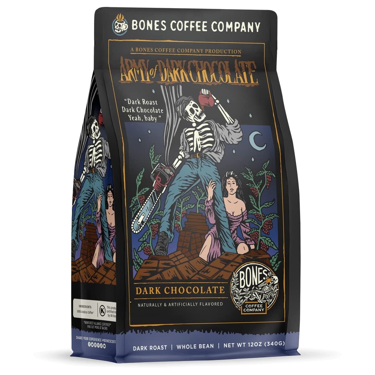 Bones Coffee Dark Roast Whole Bean Coffee 12 oz Army of Dark Chocolate ...