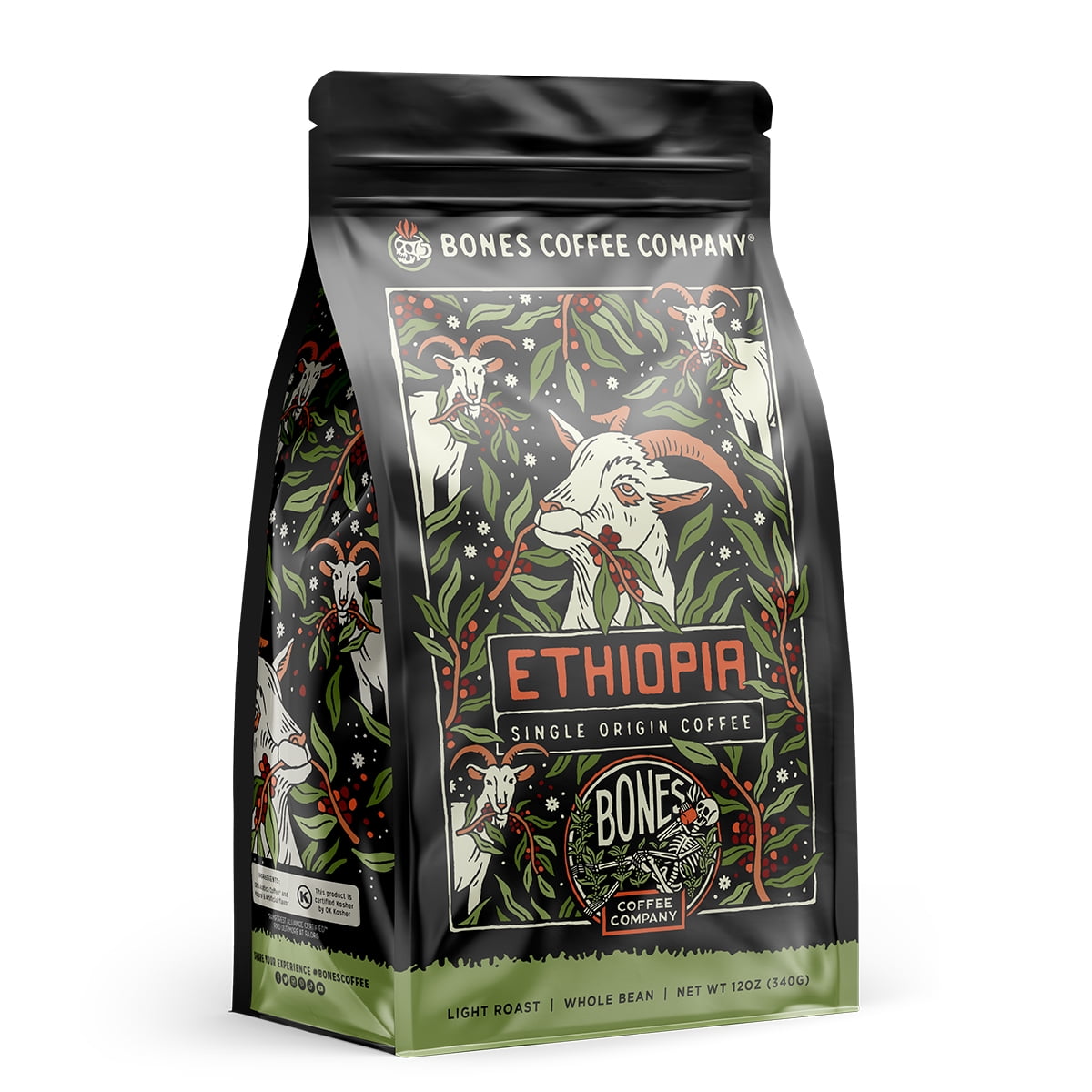 Bones Coffee Light Roast Whole Bean Coffee | 12 oz Ethiopia Single ...