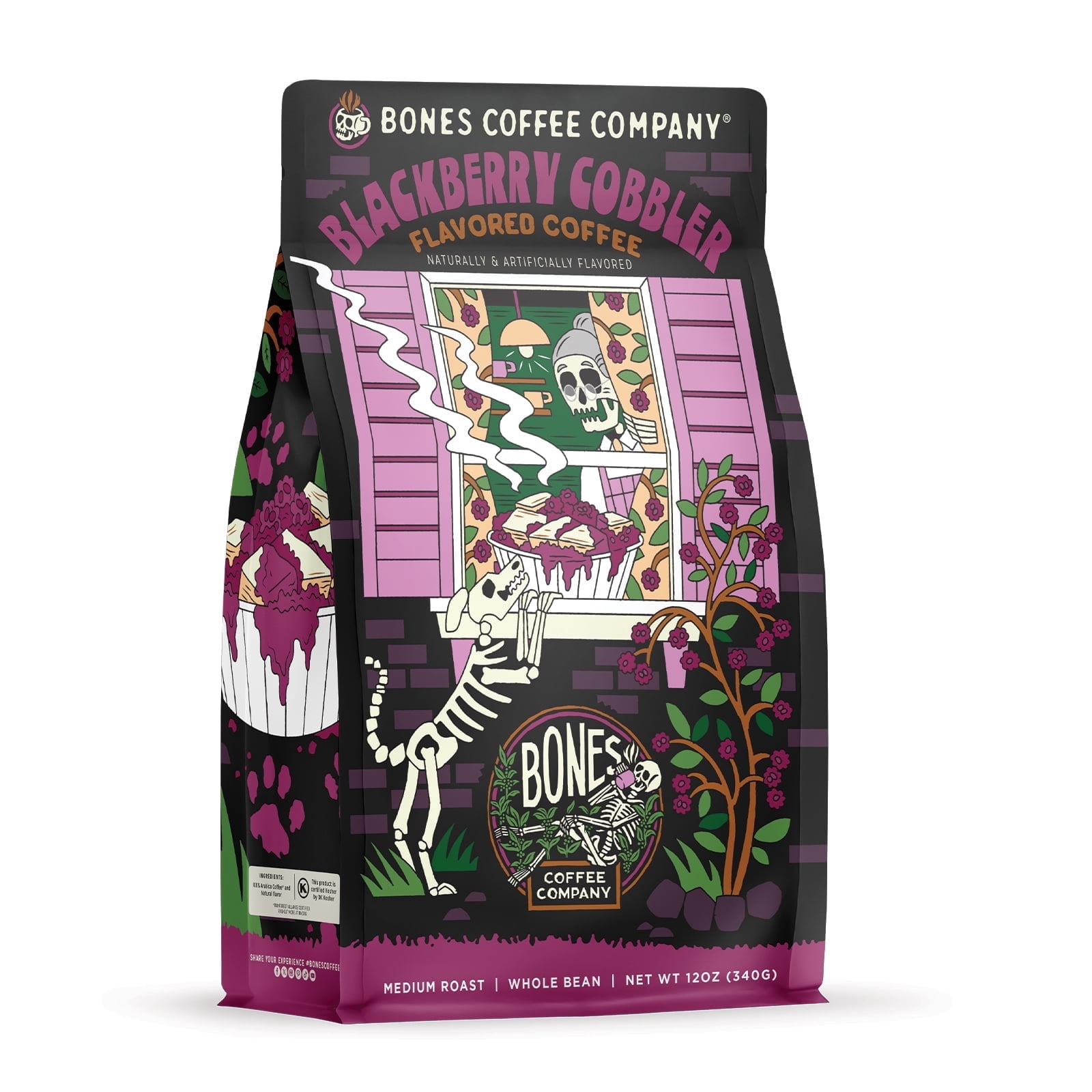 Bones Coffee Medium Roast Blackberry Flavored Whole Bean Coffee | 12 oz ...