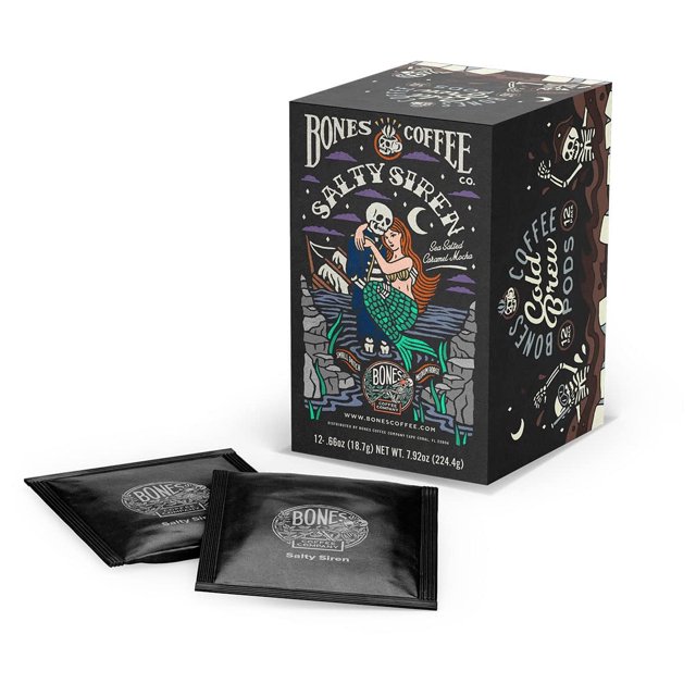 Bones Coffee Medium Roast Cold Brew Pods | 12 ct. Single Serve Salty ...