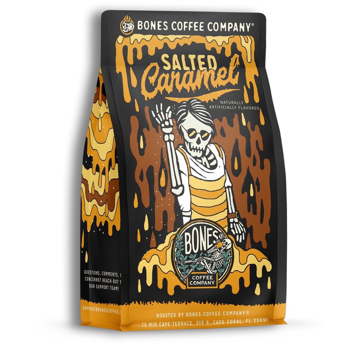 Bones Coffee Medium Roast Ground Coffee | 12 oz Salted Caramel Flavored ...