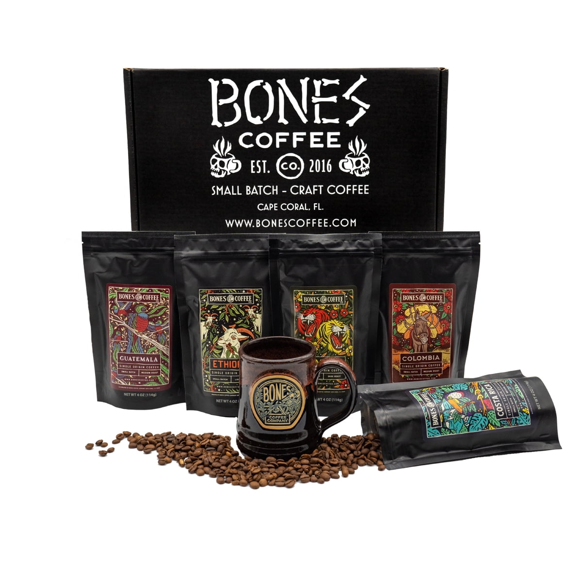 Bones Coffee Medium Roast Ground Coffee | 4 oz World Tour Gift Set ...
