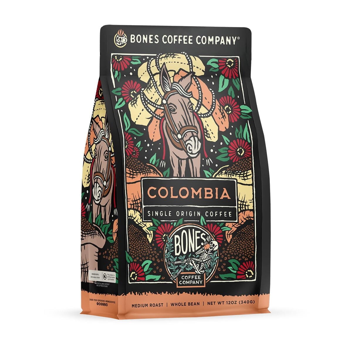 Bones Coffee Medium Roast Whole Bean Coffee | 12 oz Colombia Single ...